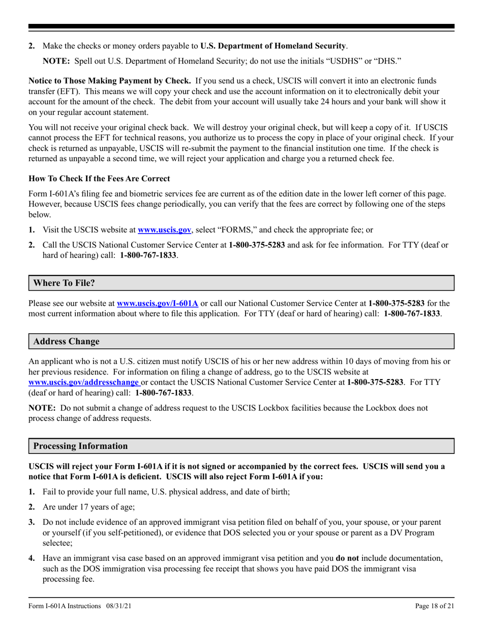 Download Instructions for USCIS Form I-601A Application for Provisional ...