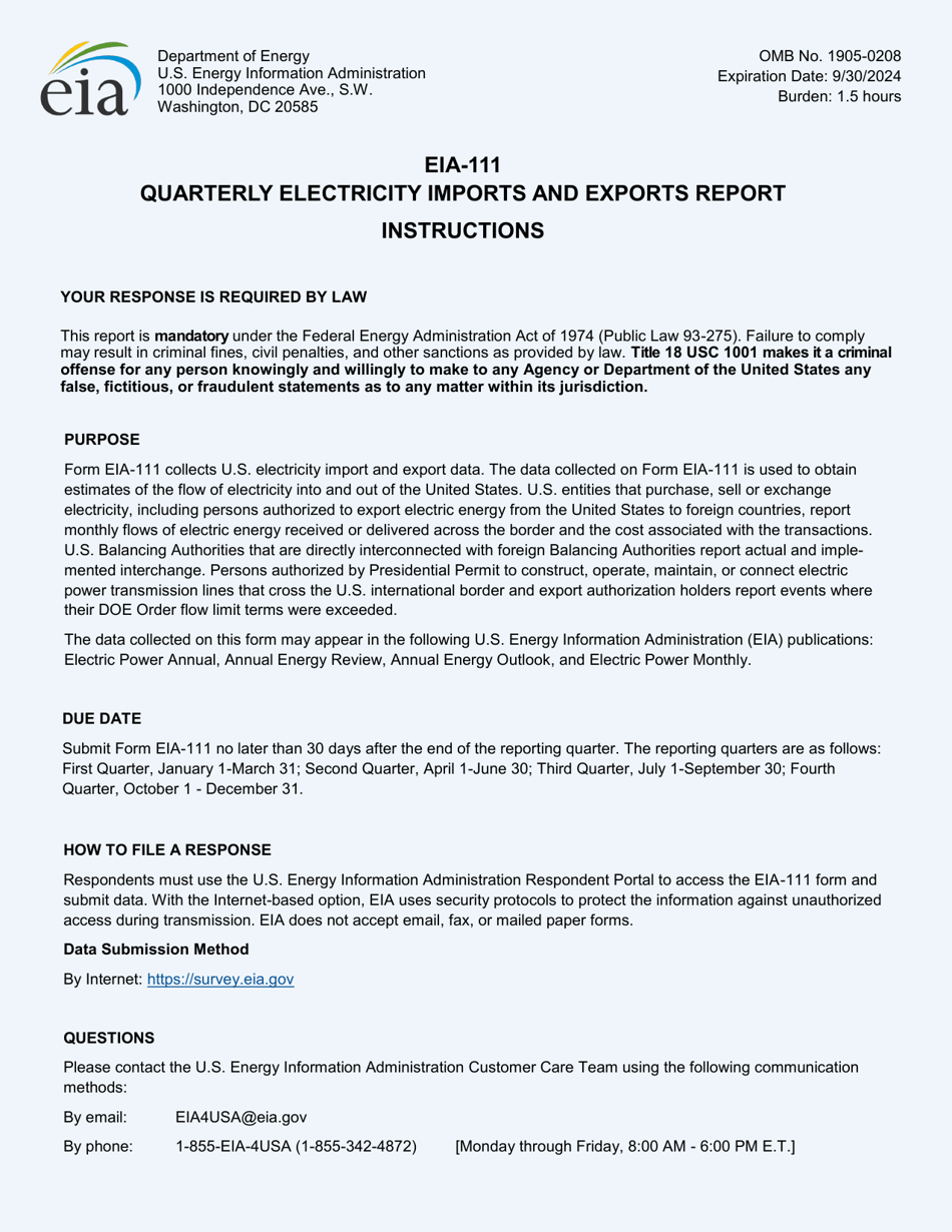 Download Instructions for Form EIA-111 Quarterly Electricity Imports ...