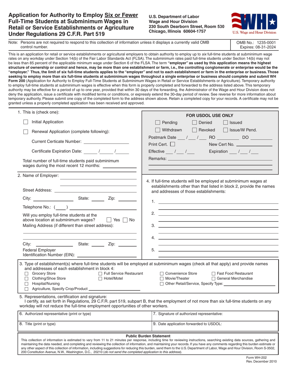Form WH-202 - Fill Out, Sign Online and Download Fillable PDF ...
