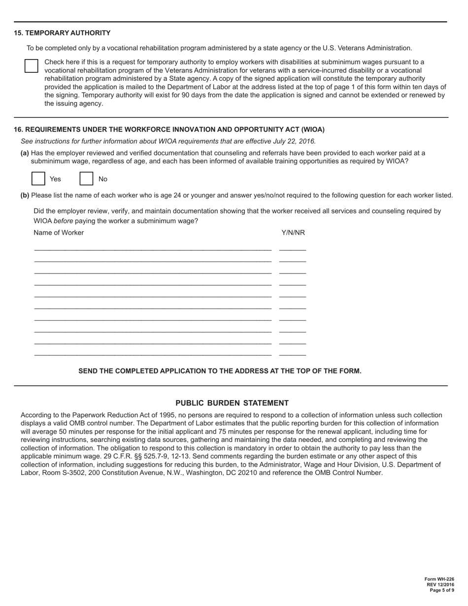 Form WH-226 - Fill Out, Sign Online and Download Fillable PDF | Templateroller