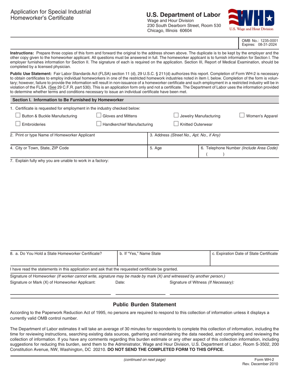 Form WH-2 - Fill Out, Sign Online and Download Fillable PDF ...