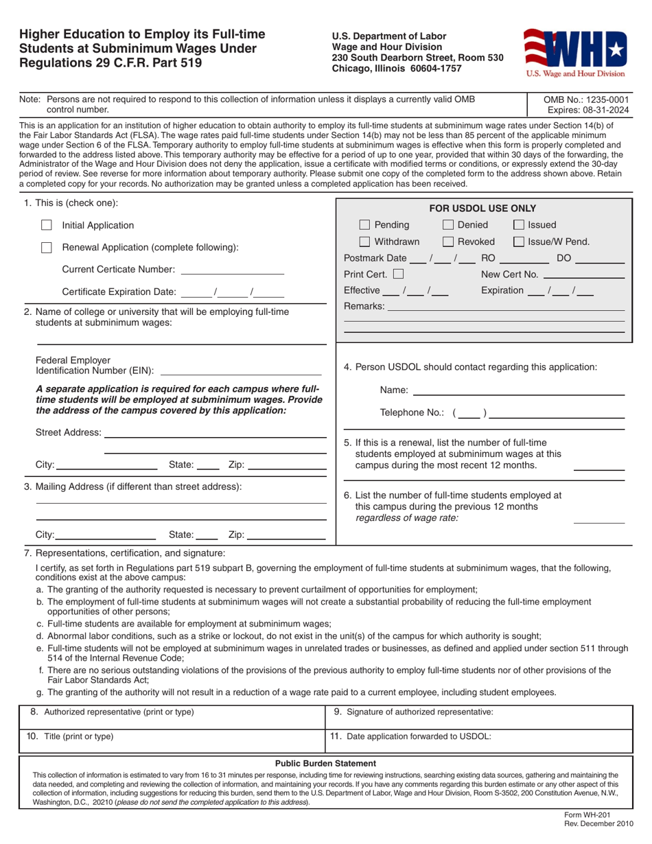 Form WH-201 - Fill Out, Sign Online and Download Fillable PDF ...