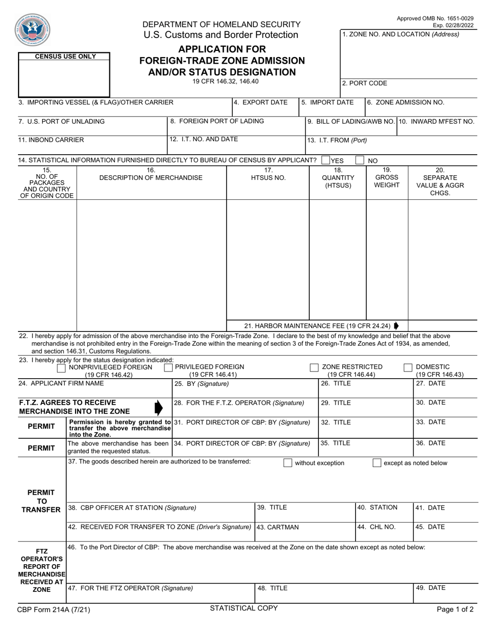 CBP Form 214A - Fill Out, Sign Online and Download Fillable PDF ...