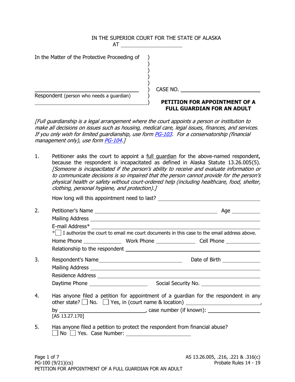 Form PG-100 - Fill Out, Sign Online and Download Fillable PDF, Alaska ...
