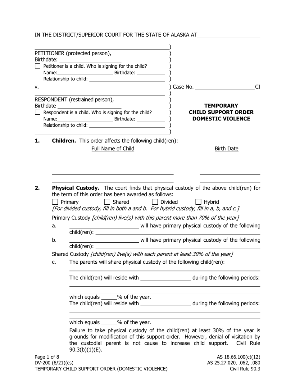 Form DV-200 Download Fillable PDF or Fill Online Temporary Child ...