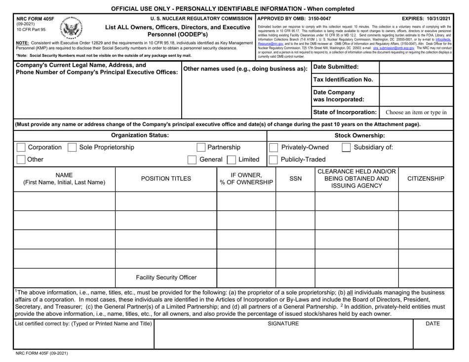 NRC Form 405F - Fill Out, Sign Online and Download Fillable PDF ...