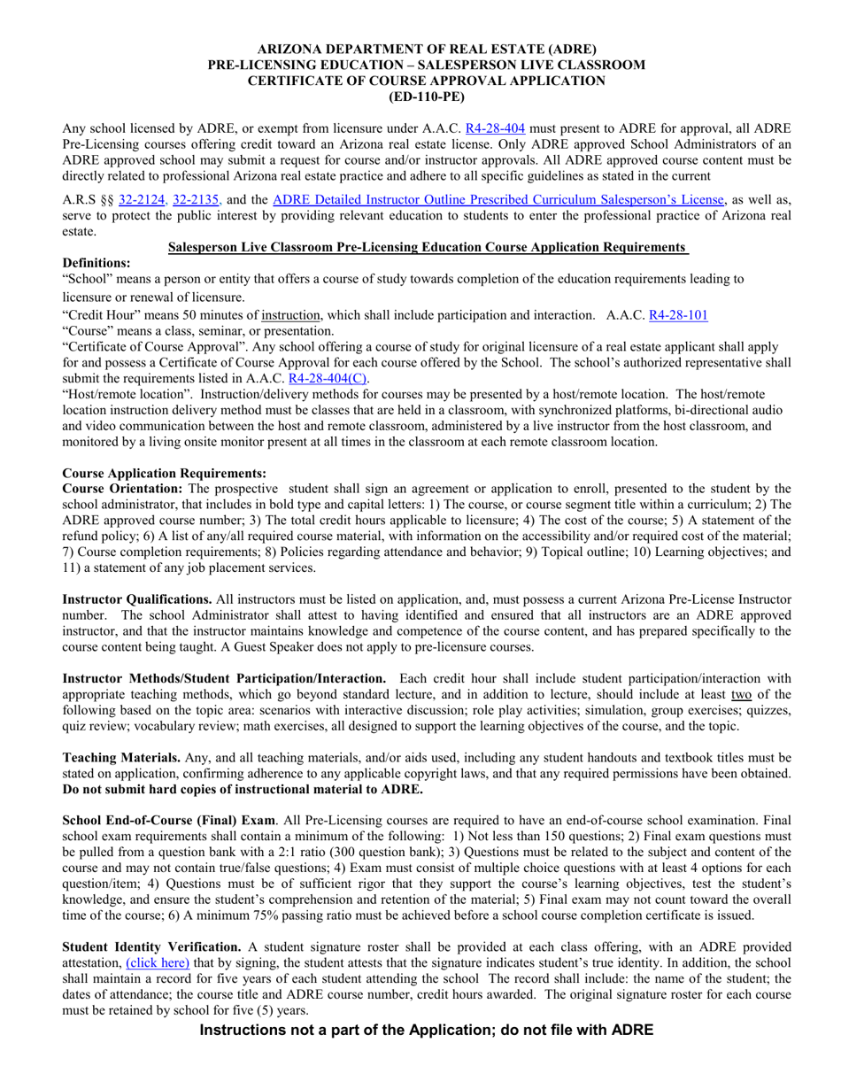 Form ED-110-PE - Fill Out, Sign Online and Download Fillable PDF ...