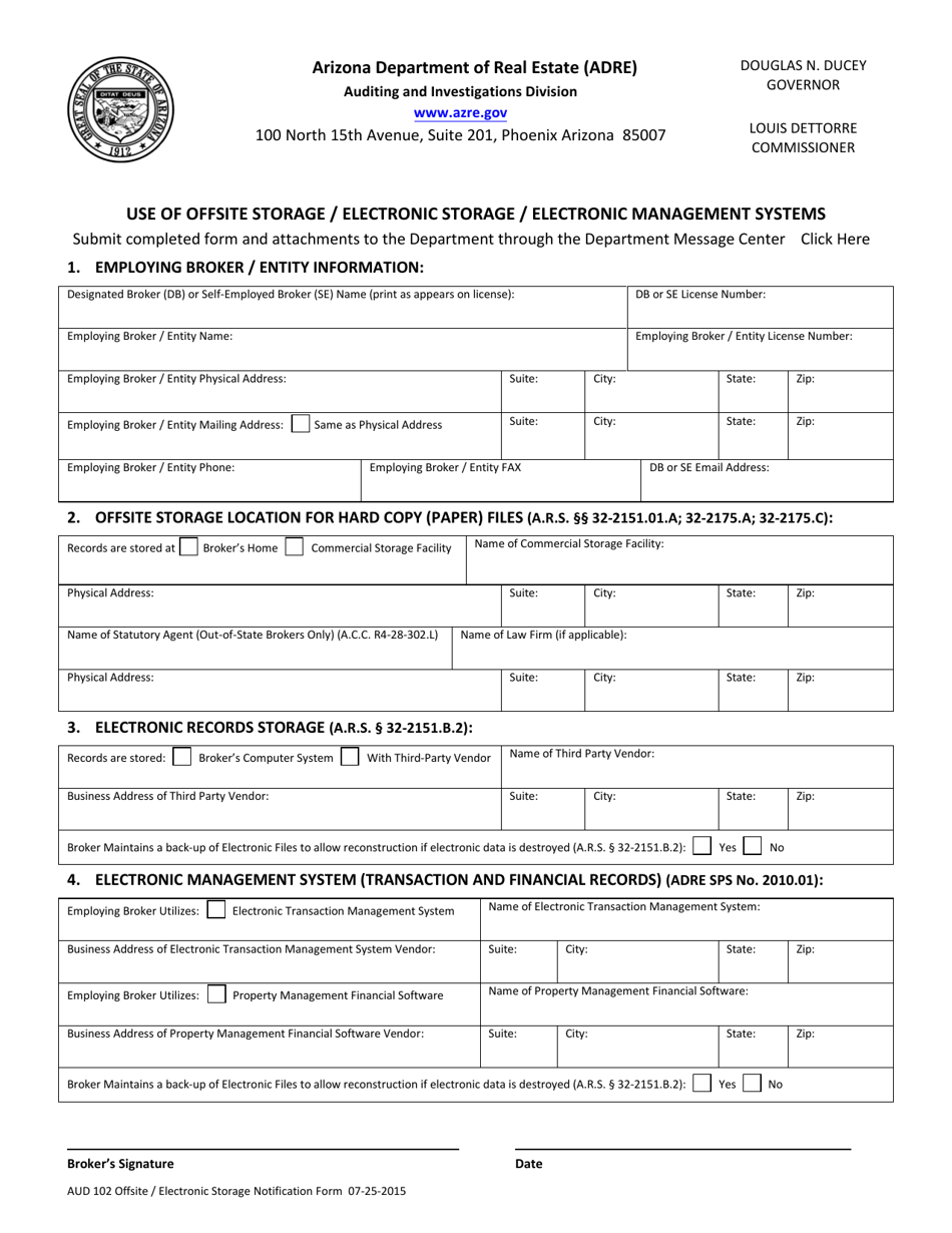 Form AUD-102 - Fill Out, Sign Online and Download Fillable PDF, Arizona ...
