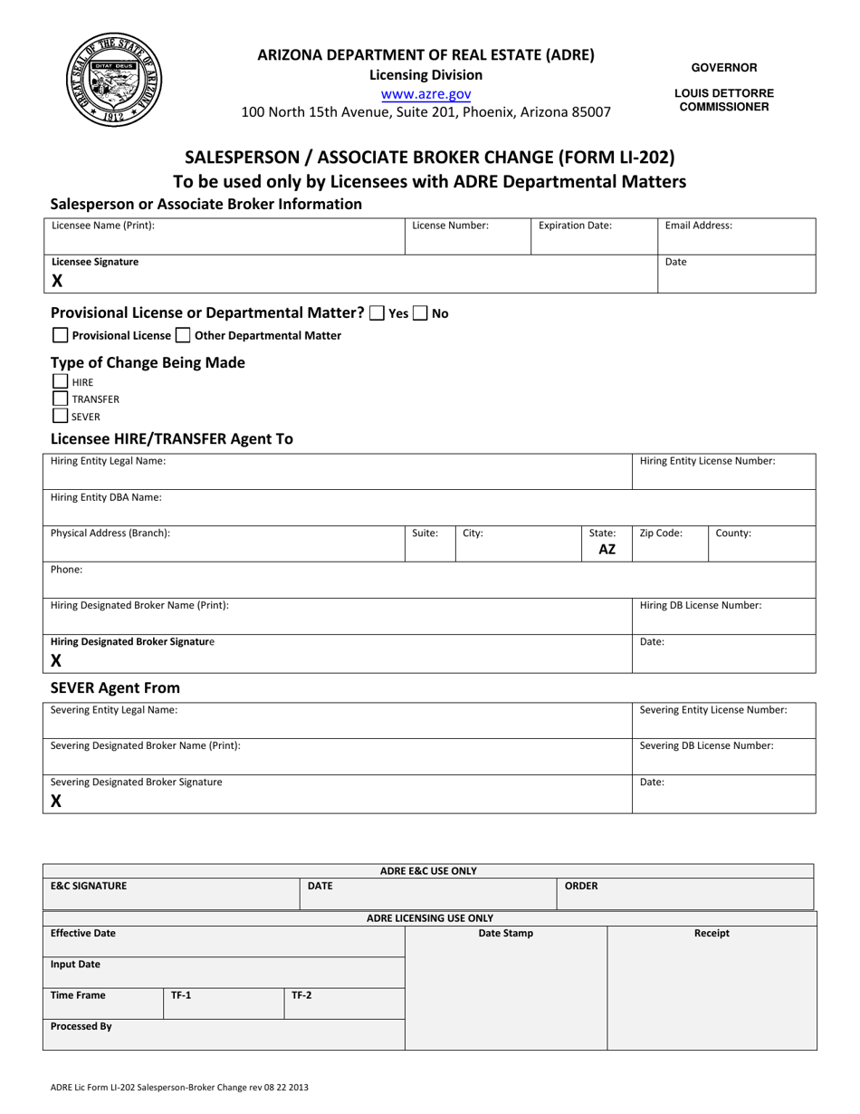 Form LI-202 - Fill Out, Sign Online and Download Fillable PDF, Arizona ...