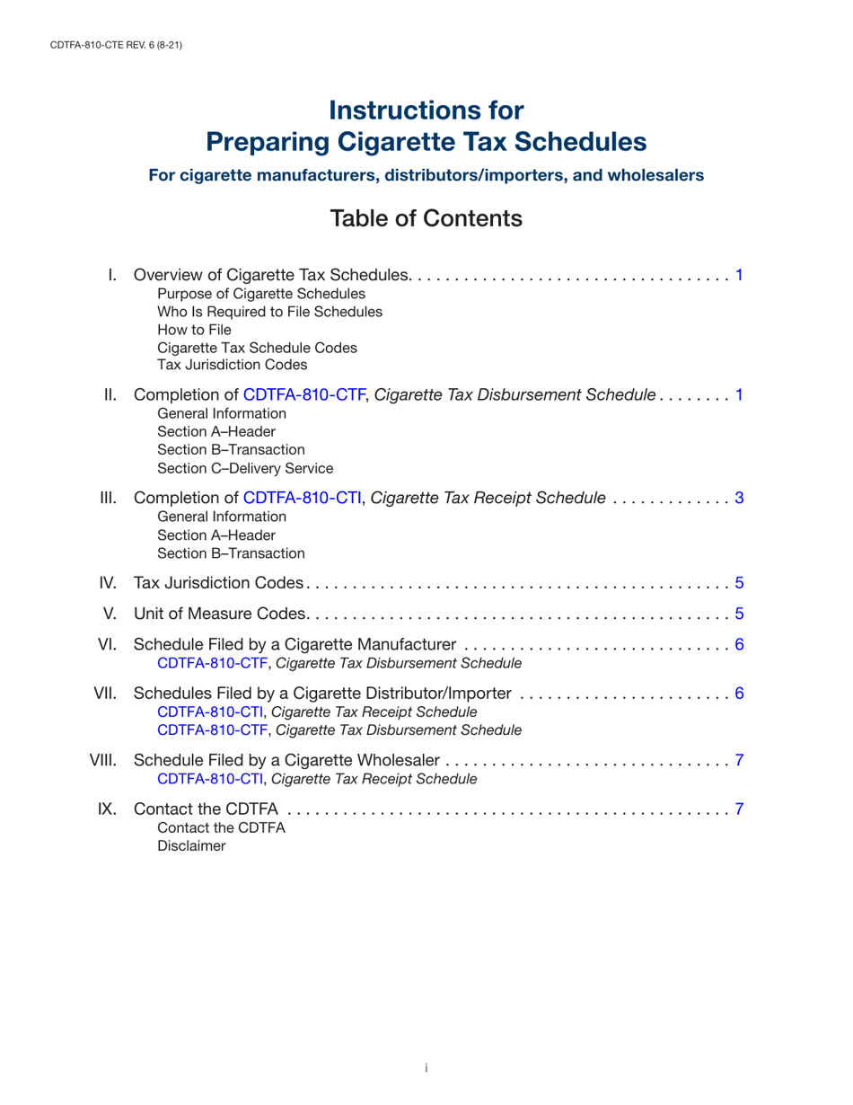 Download Instructions for Form CDTFA-810-CTF, CDTFA-810-CTI PDF ...
