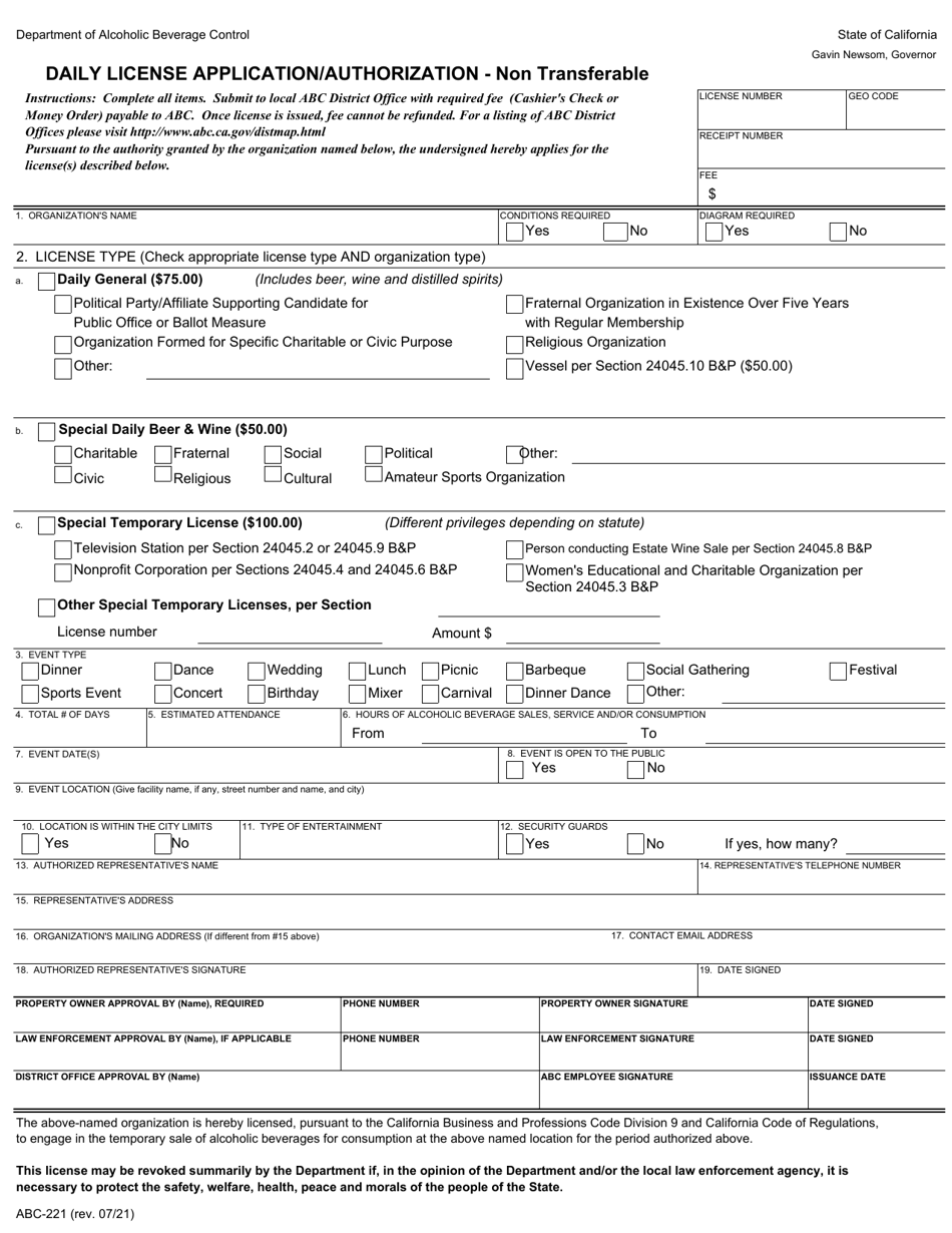 Form ABC 221 Download Fillable PDF Or Fill Online Daily License