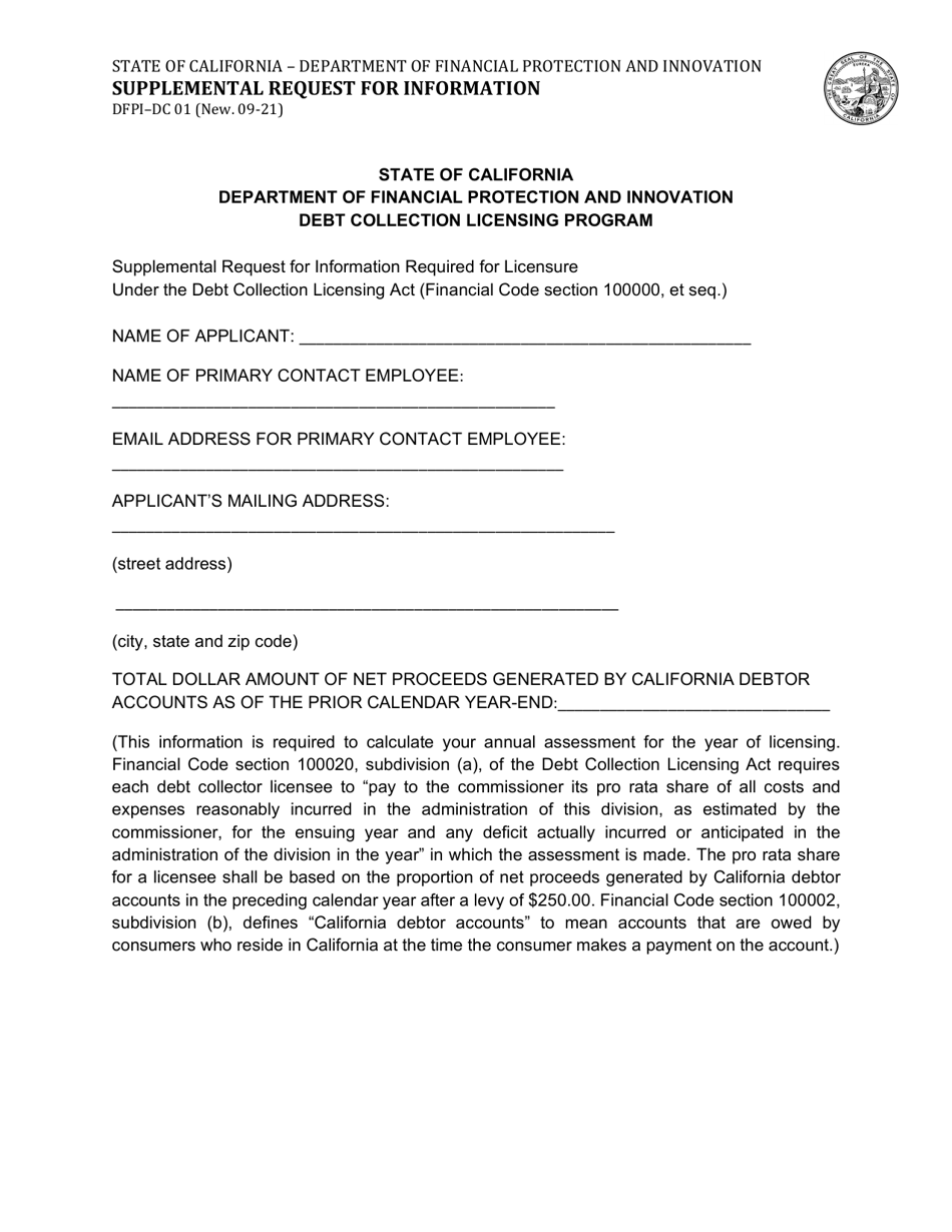 Form DFPI-DC01 - Fill Out, Sign Online and Download Printable PDF ...