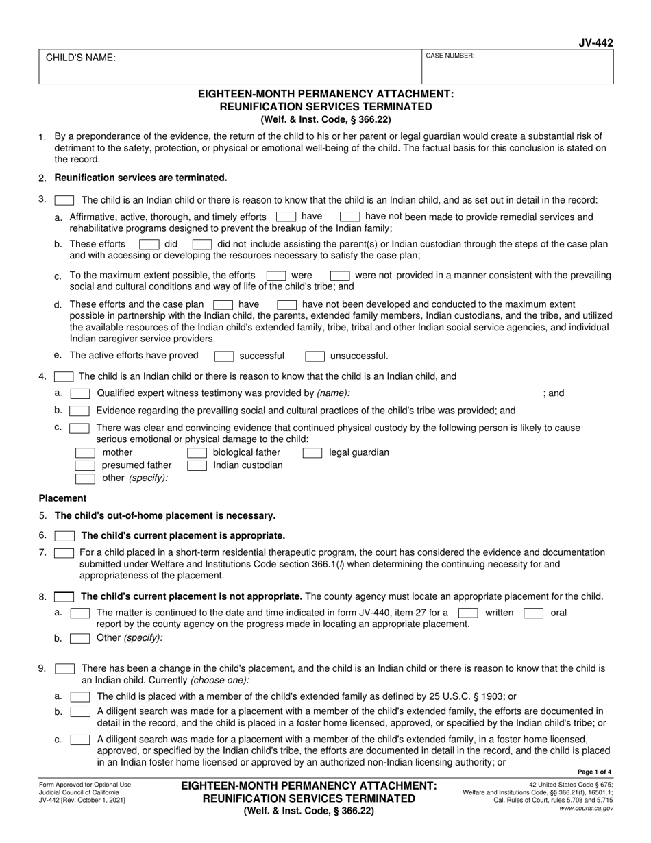 Form JV-442 Download Fillable PDF or Fill Online Eighteen-Month ...