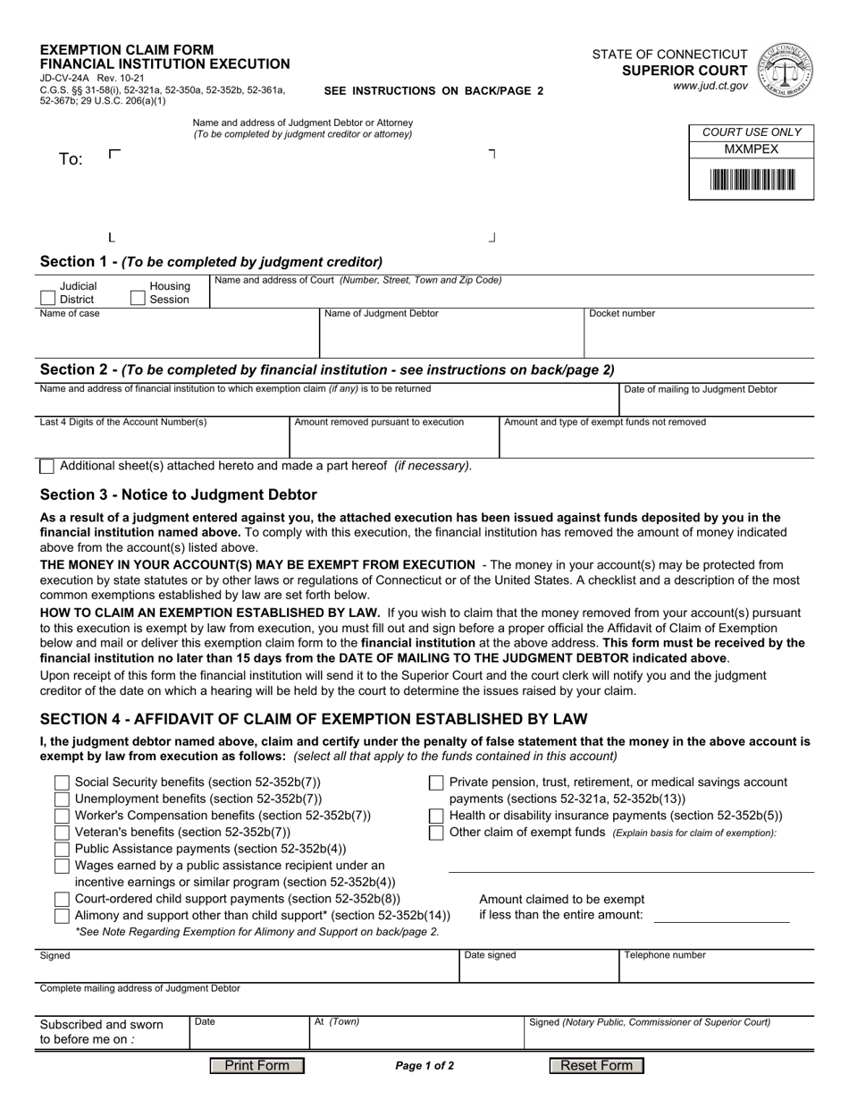 Form JD-CV-24A - Fill Out, Sign Online and Download Fillable PDF ...