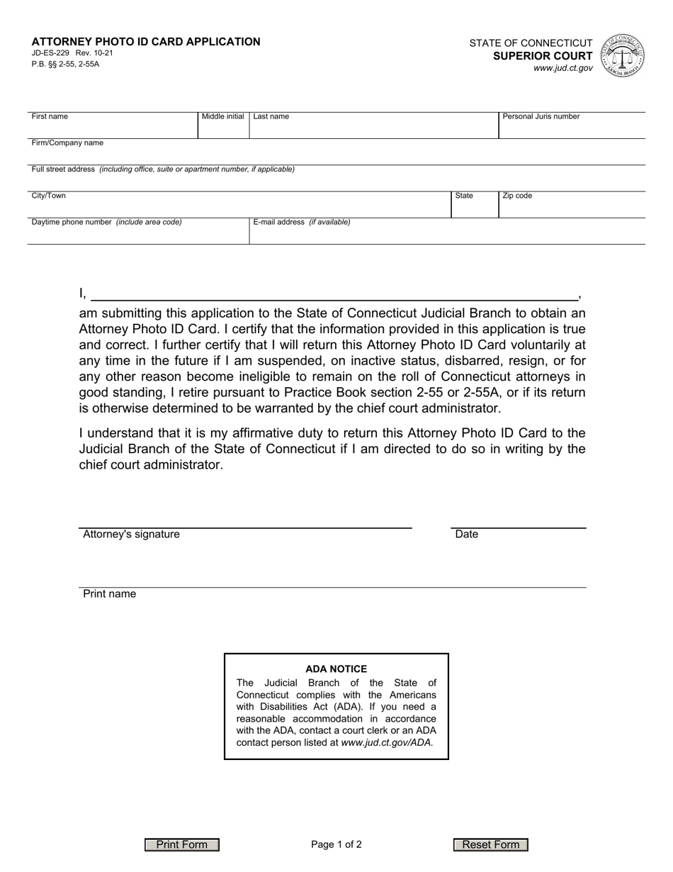Form JD-ES-229 Download Fillable PDF or Fill Online Attorney Photo Id ...