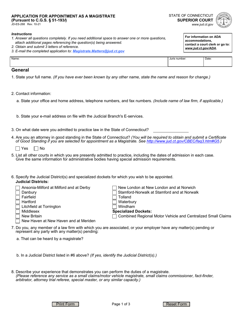Form JD-ES-268 Download Fillable PDF or Fill Online Application for ...