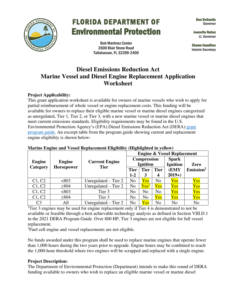 Florida Marine Vessel and Diesel Engine Replacement Application ...