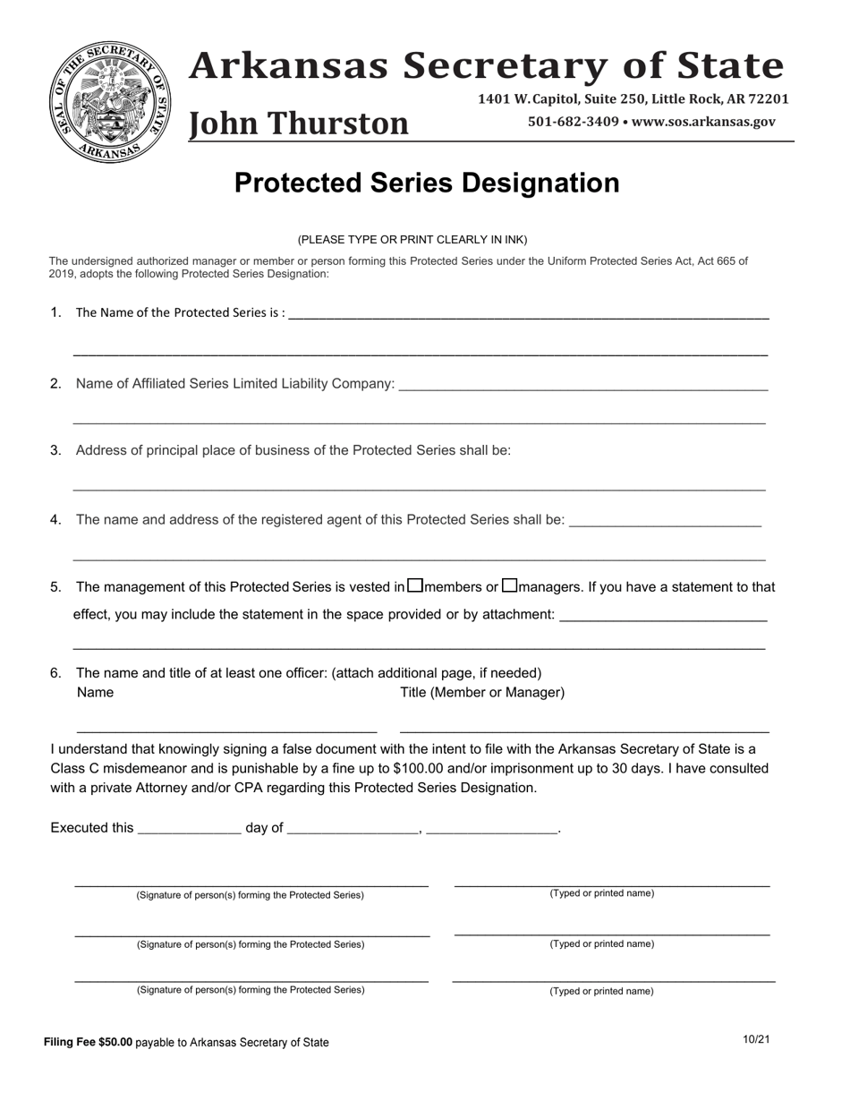 Arkansas Protected Series Designation - Fill Out, Sign Online and ...