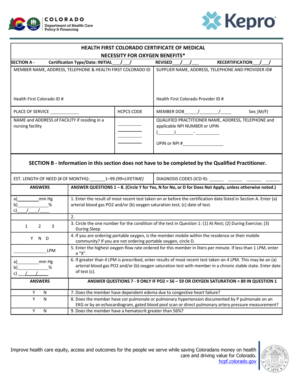 Colorado Health First Colorado Certificate of Medical Necessity for ...