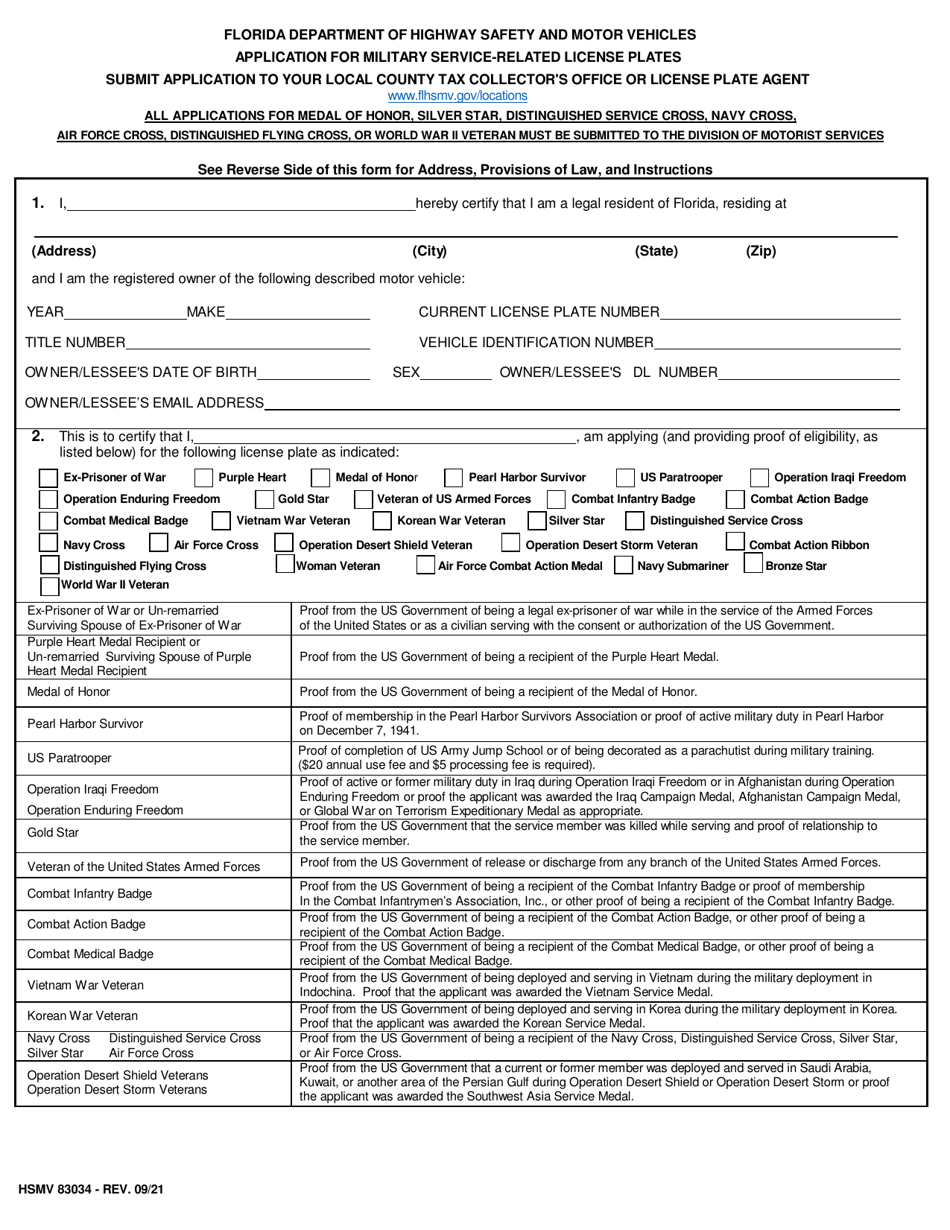 Form HSMV83034 Download Fillable PDF or Fill Online Application for ...