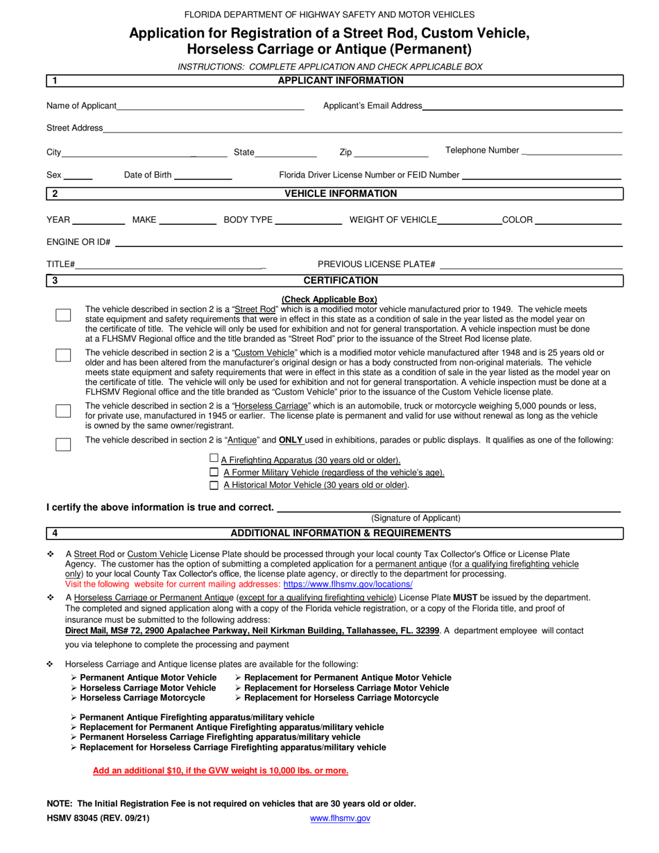 Form HSMV83045 Download Fillable PDF or Fill Online Application for ...