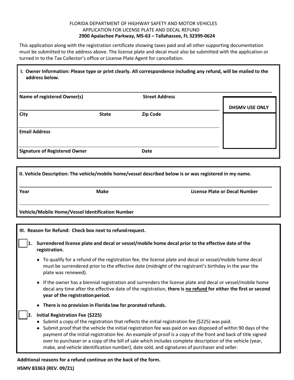 Form HSMV83363 Download Fillable PDF or Fill Online Application for ...