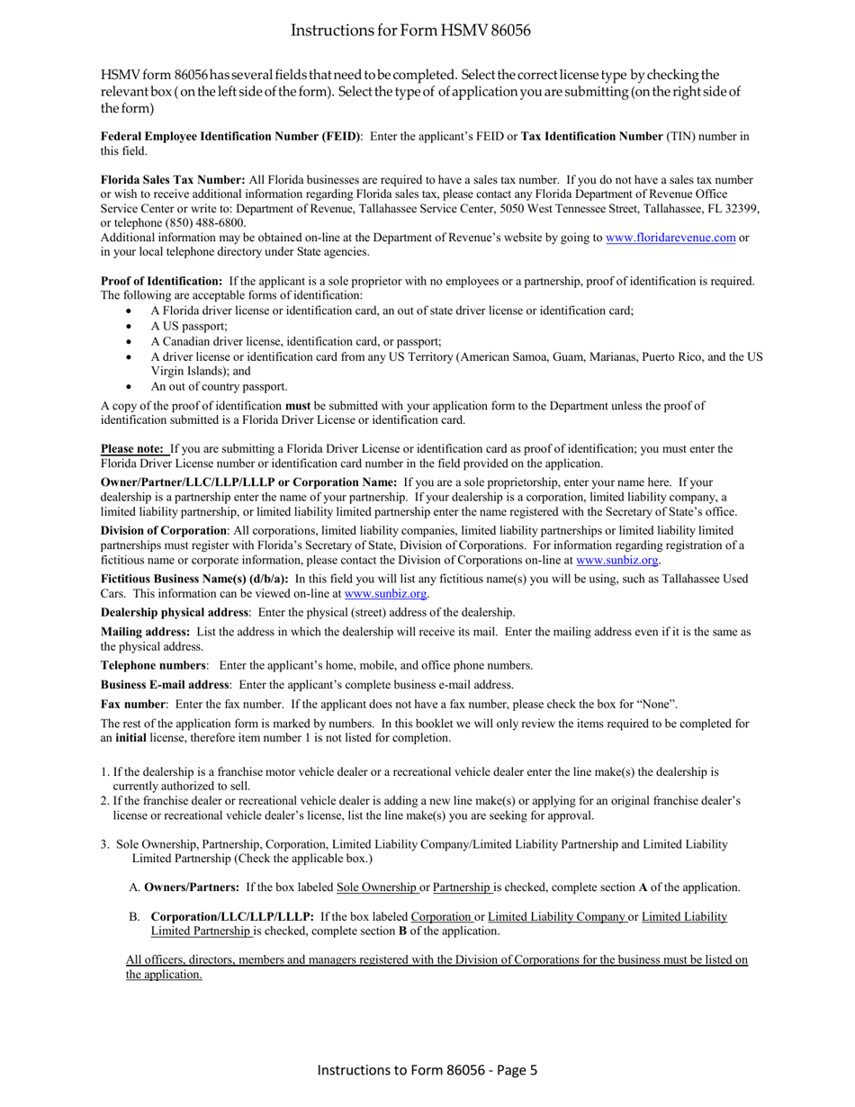 Form HSMV86056 Download Fillable PDF or Fill Online Application for a ...