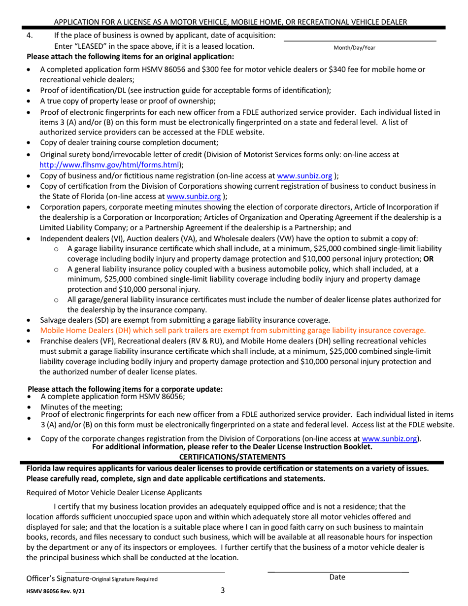 Form HSMV86056 Download Fillable PDF or Fill Online Application for a ...