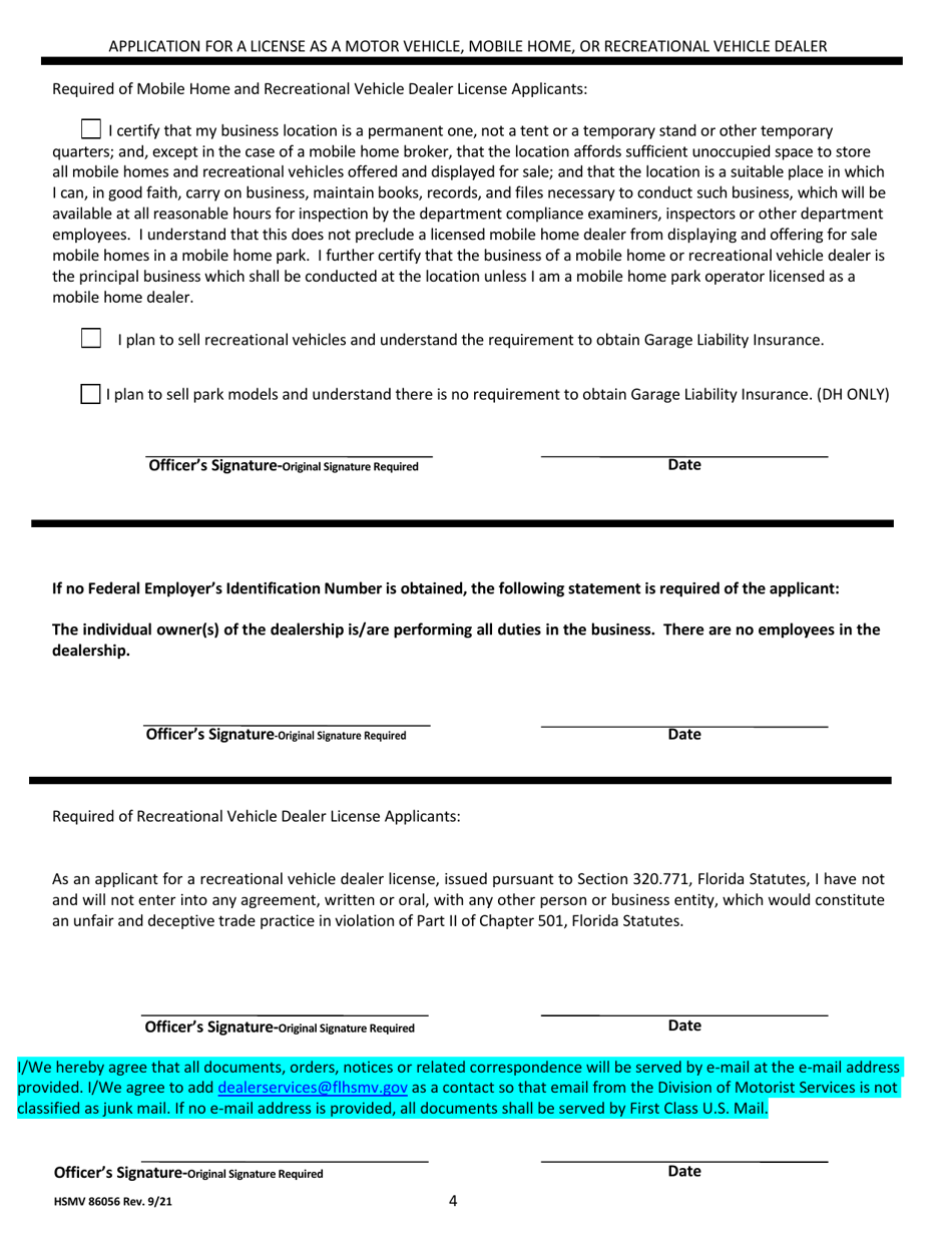 Form HSMV86056 Download Fillable PDF or Fill Online Application for a ...