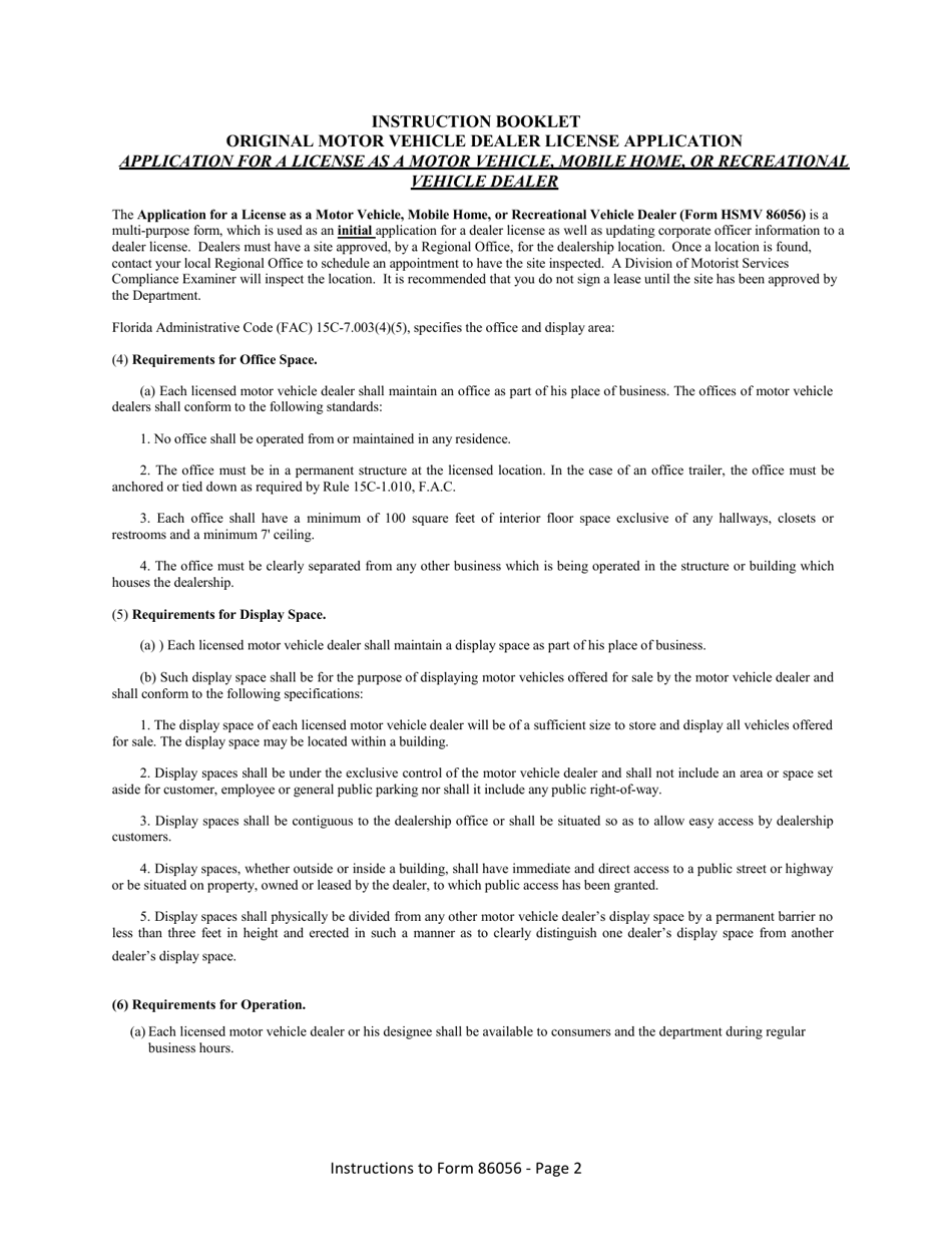 Form HSMV86056 Download Fillable PDF or Fill Online Application for a ...