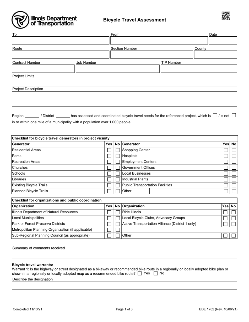 Form BDE1702 Download Fillable PDF or Fill Online Bicycle Travel ...