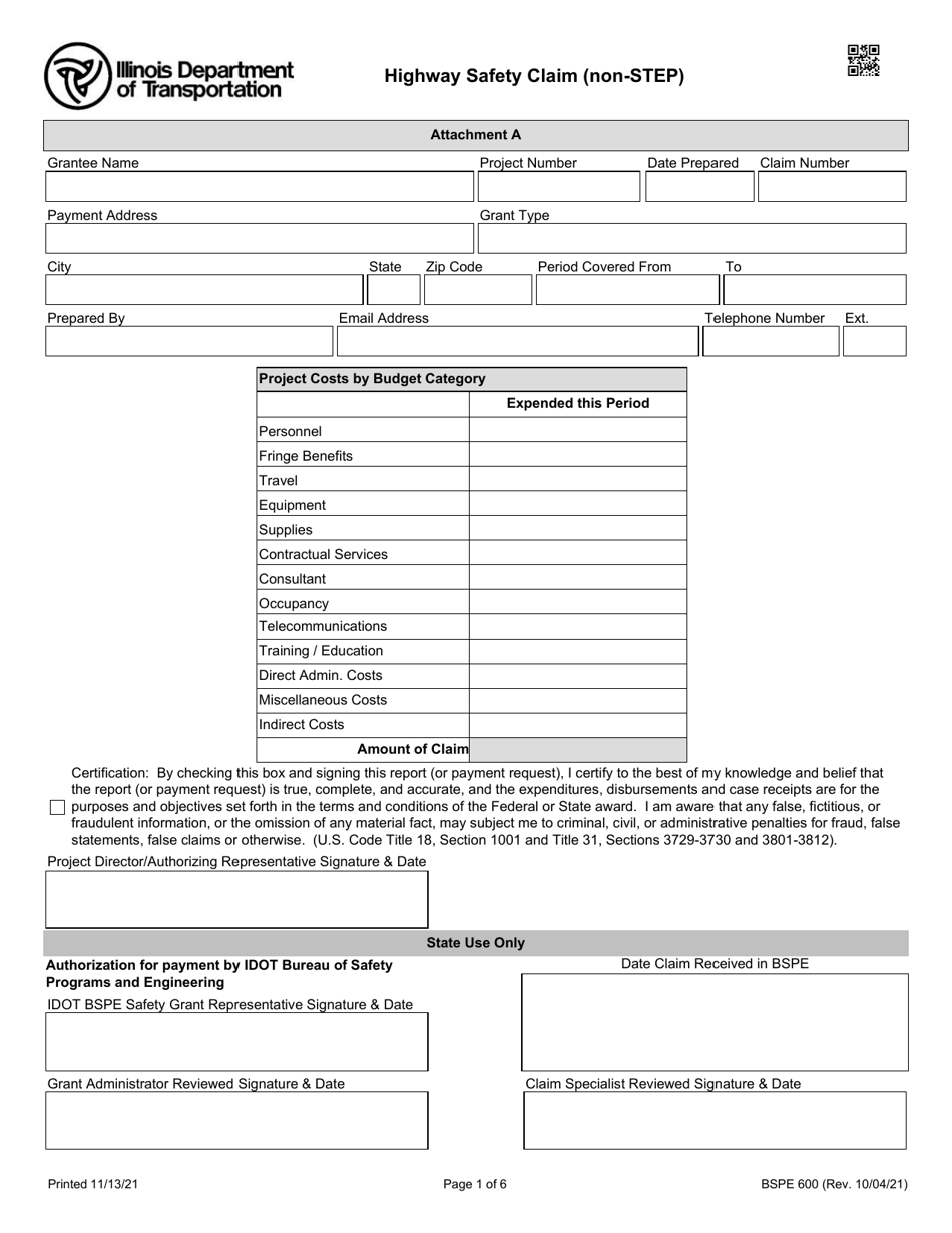 Form Bspe600 Download Fillable Pdf Or Fill Online Highway Safety Claim ...