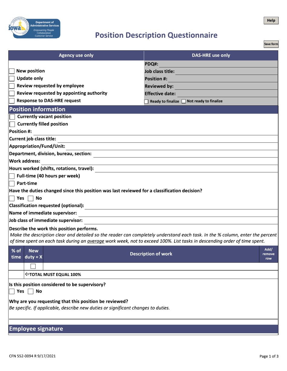 Form CFN552-0094 Download Fillable PDF or Fill Online Position ...