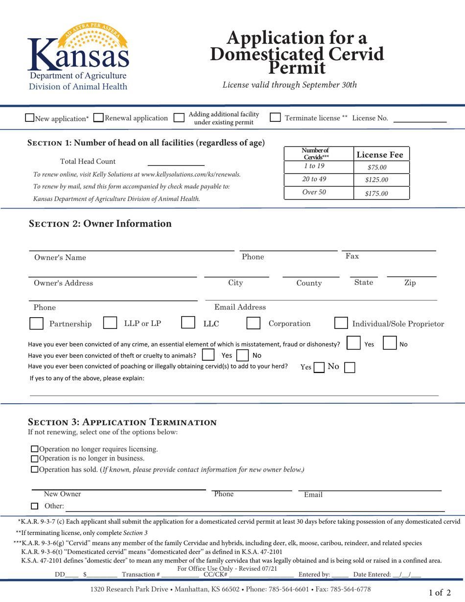 Kansas Application For A Domesticated Cervid Permit Fill Out Sign