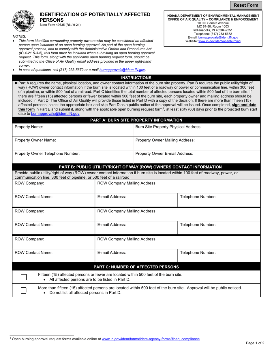 State Form 49635 Download Fillable PDF or Fill Online Identification of ...