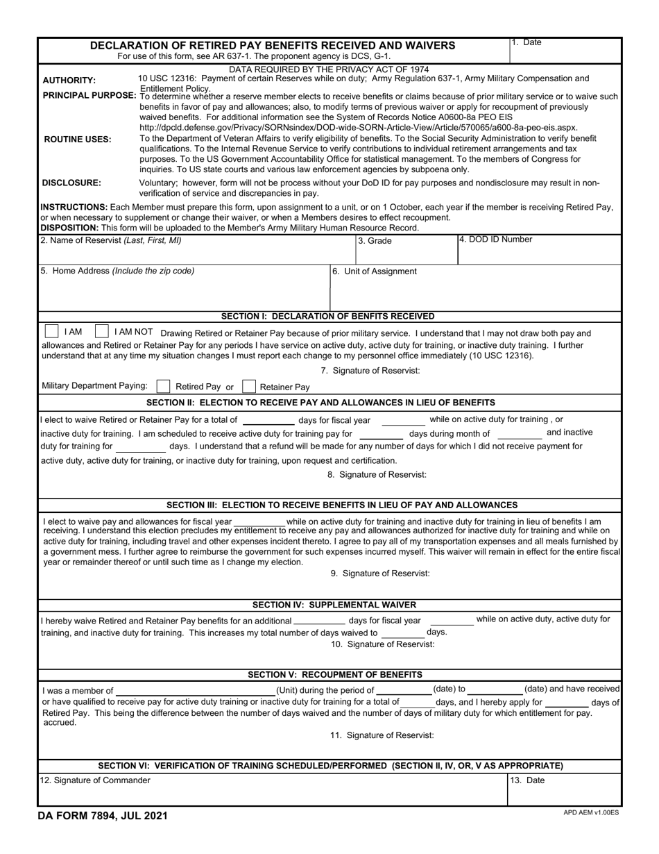DA Form 7894 - Fill Out, Sign Online and Download Fillable PDF ...