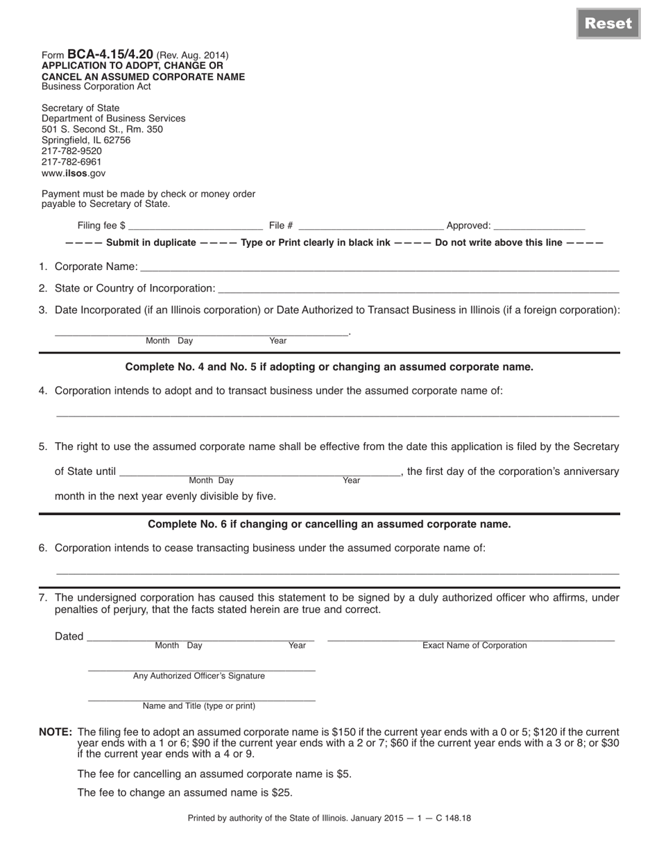 Form BCA-4.15/4.20 - Fill Out, Sign Online and Download Fillable PDF ...