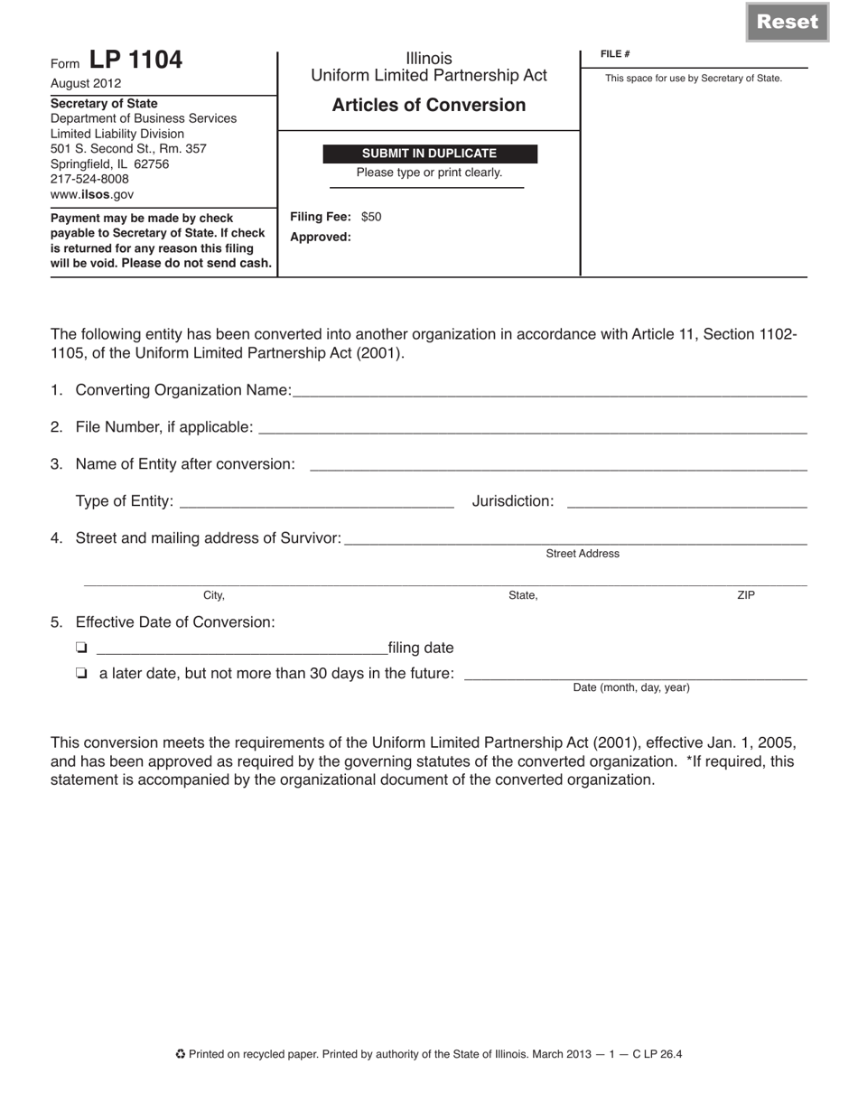 Form LP1104 - Fill Out, Sign Online and Download Fillable PDF, Illinois ...