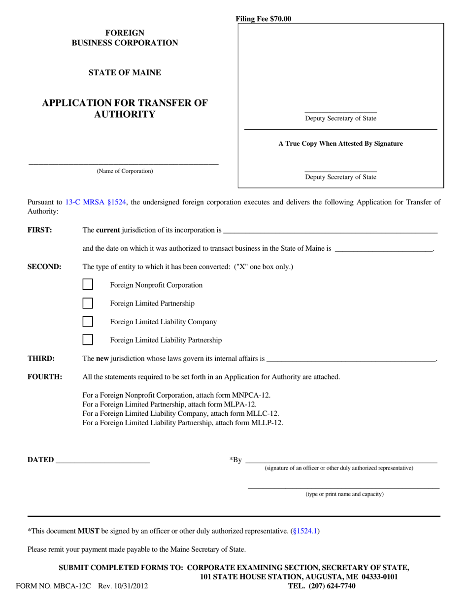 Form MBCA-12C - Fill Out, Sign Online and Download Fillable PDF, Maine ...