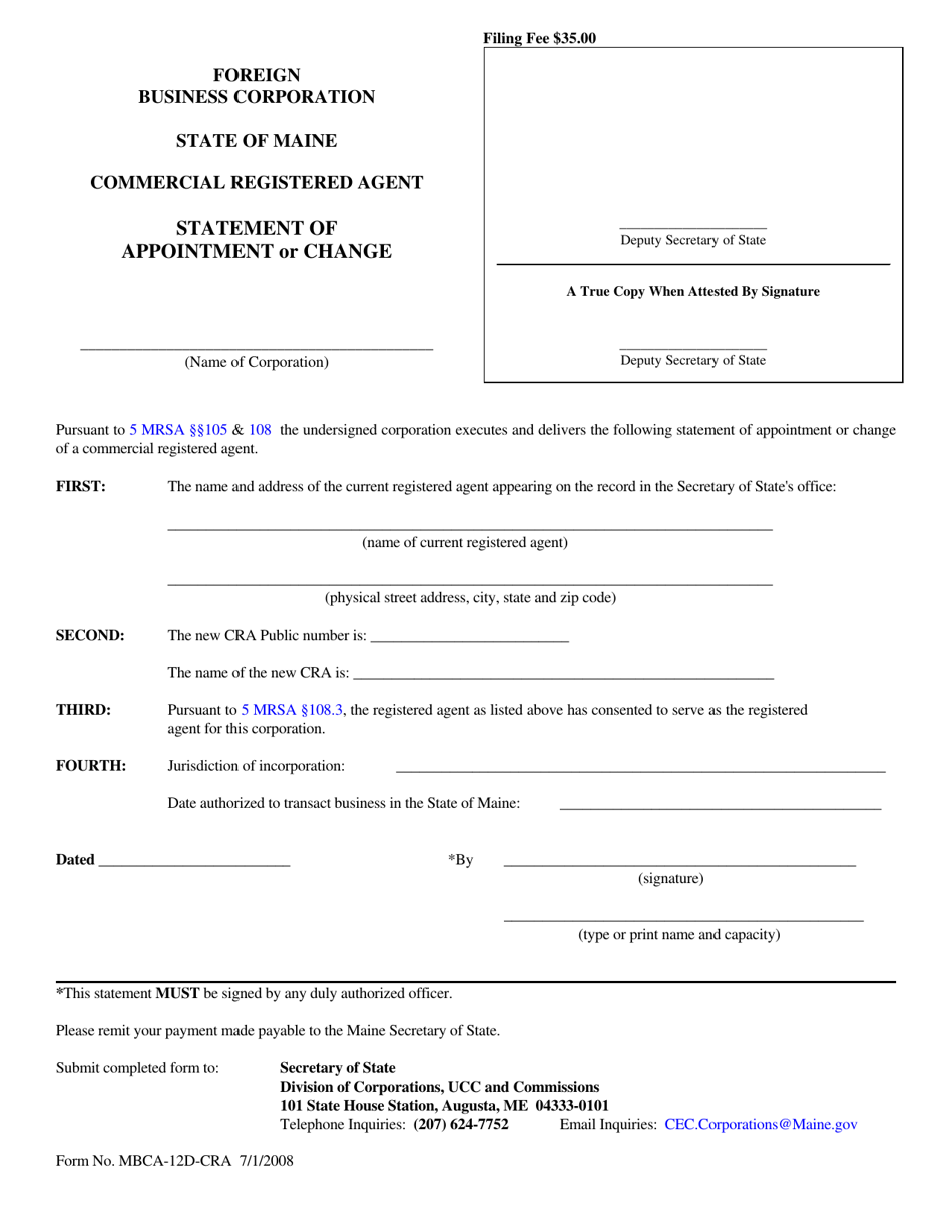Form MBCA-12D-CRA - Fill Out, Sign Online and Download Fillable PDF ...