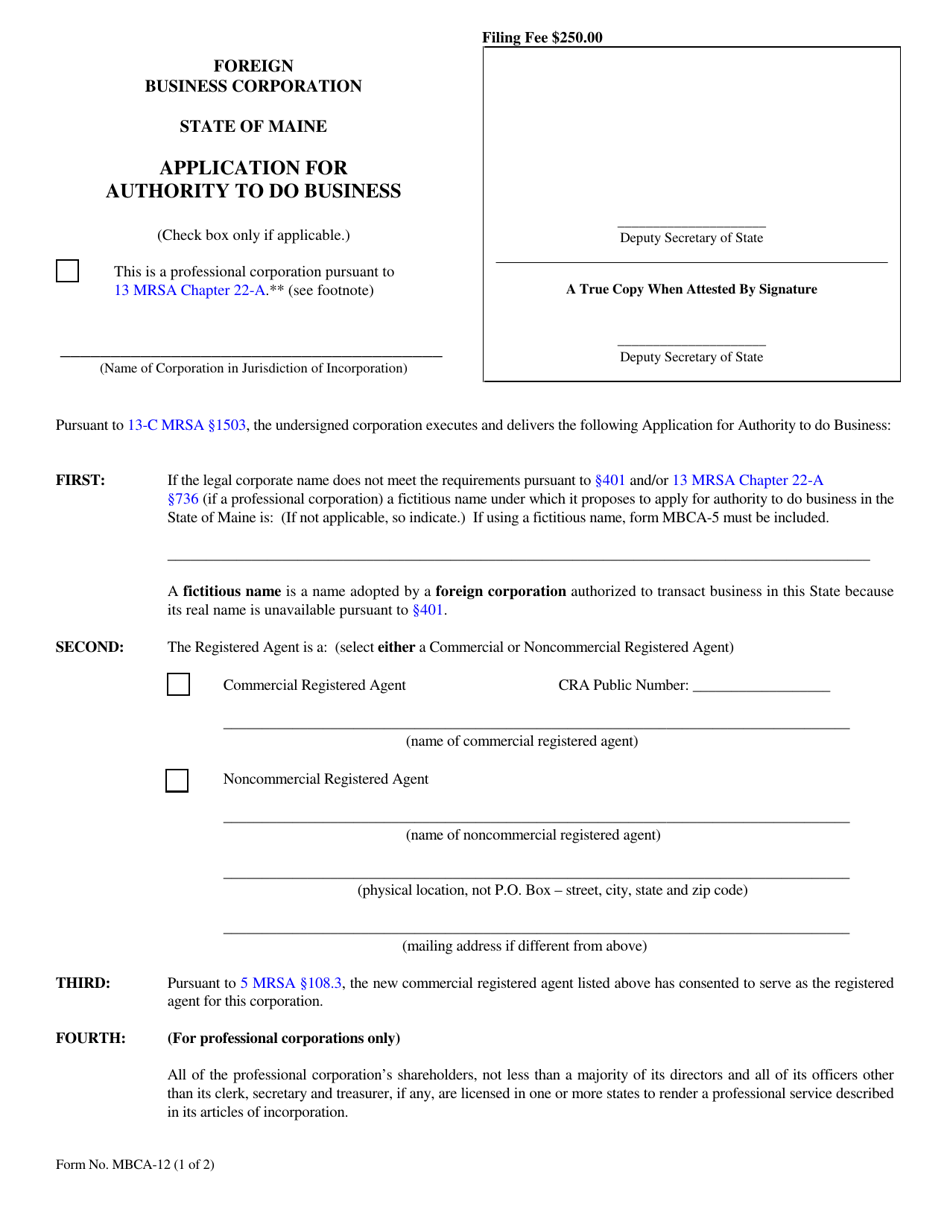 Form MBCA-12 Download Fillable PDF or Fill Online Application for ...