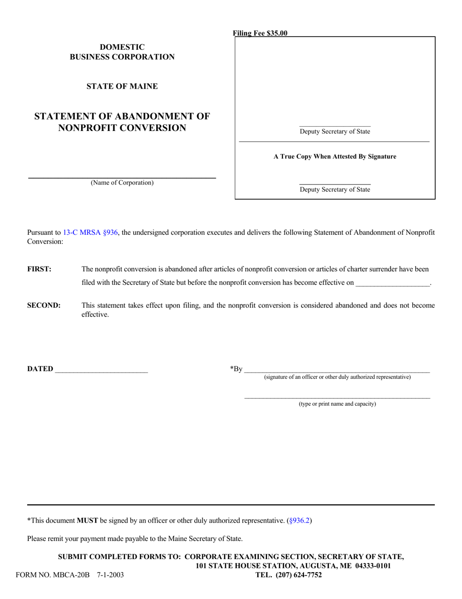 Form MBCA-20B Download Fillable PDF or Fill Online Statement of ...