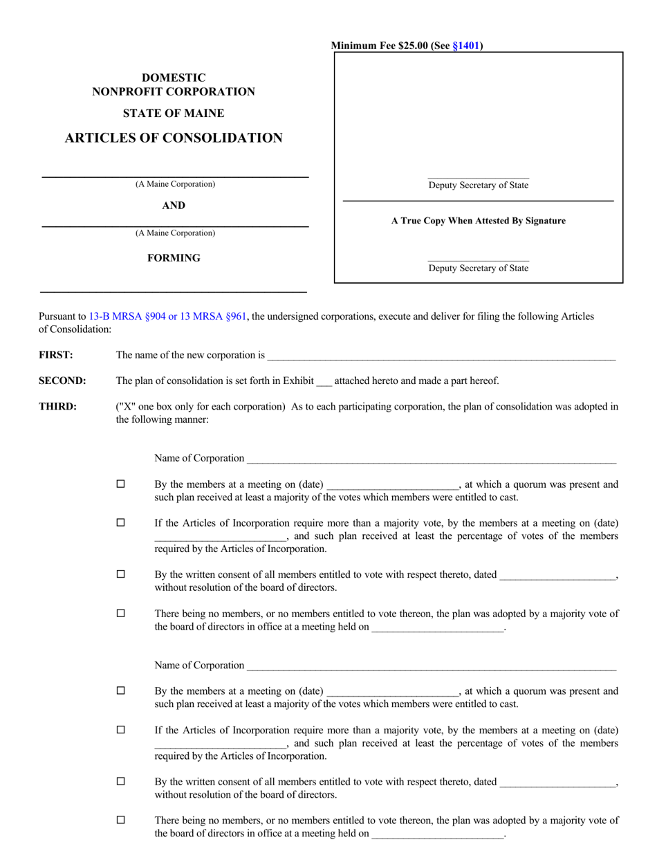 Form MNPCA-10A Download Fillable PDF or Fill Online Articles of Consolidation, Maine 2009 — 2025 ...