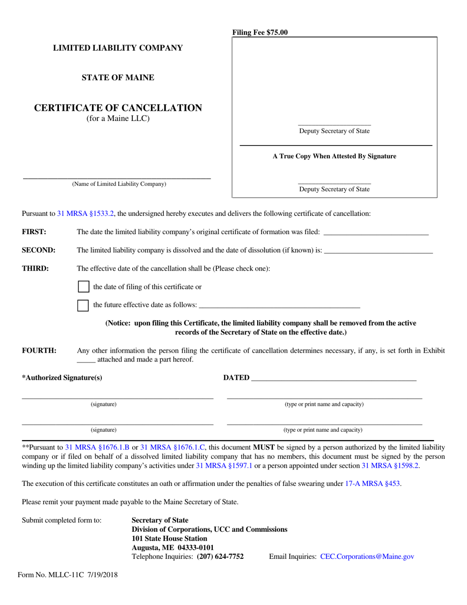 Form MLLC-11C Download Fillable PDF or Fill Online Certificate of ...