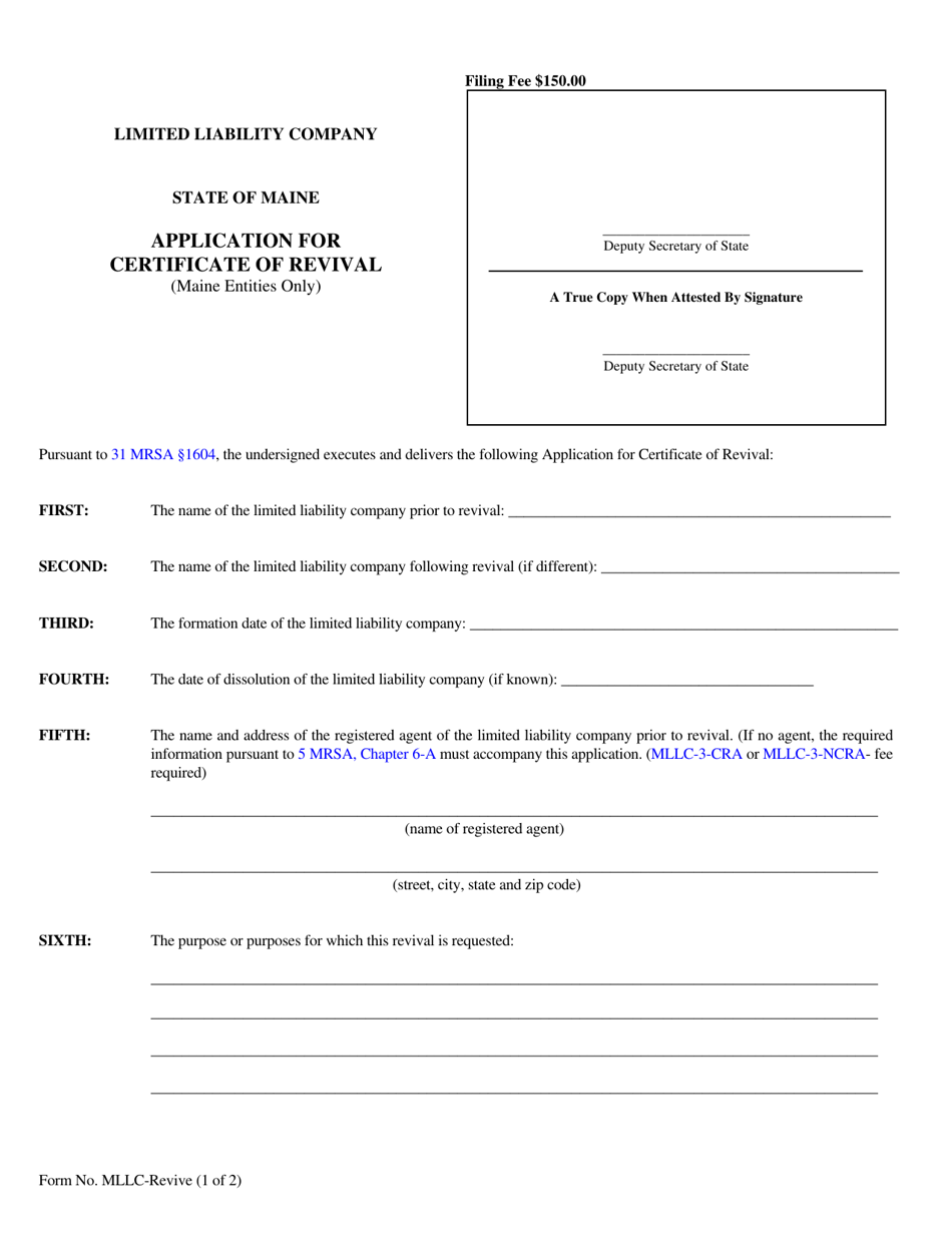 Form MLLC-REVIVE - Fill Out, Sign Online and Download Fillable PDF ...