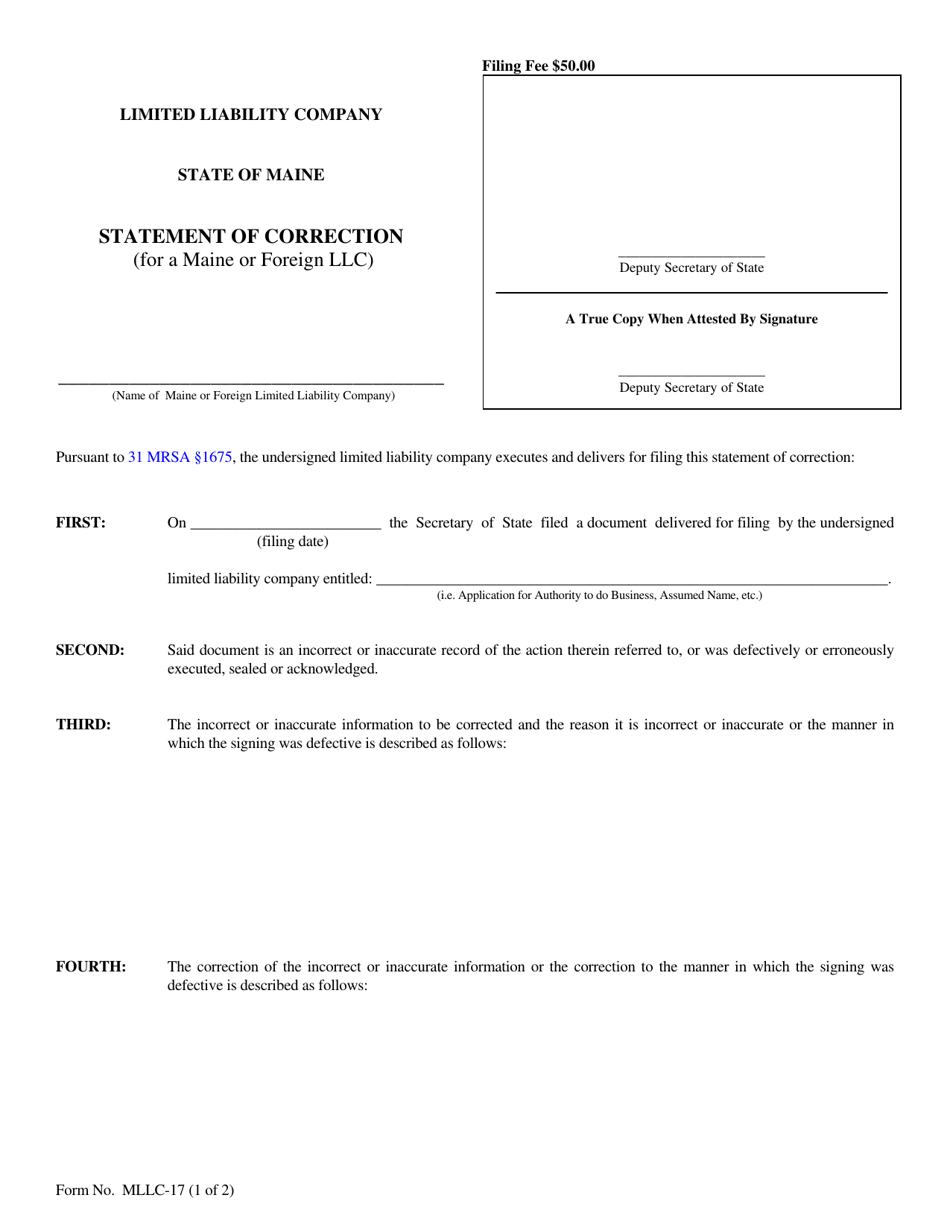 Form MLLC-17 Download Fillable PDF or Fill Online Statement of ...