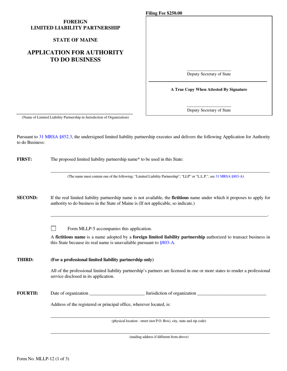Form MLLP-12 Download Fillable PDF or Fill Online Application for ...