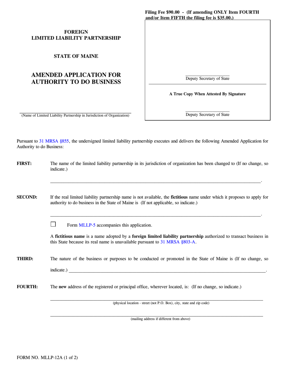 Form MLLP-12A Download Fillable PDF or Fill Online Amended Application ...