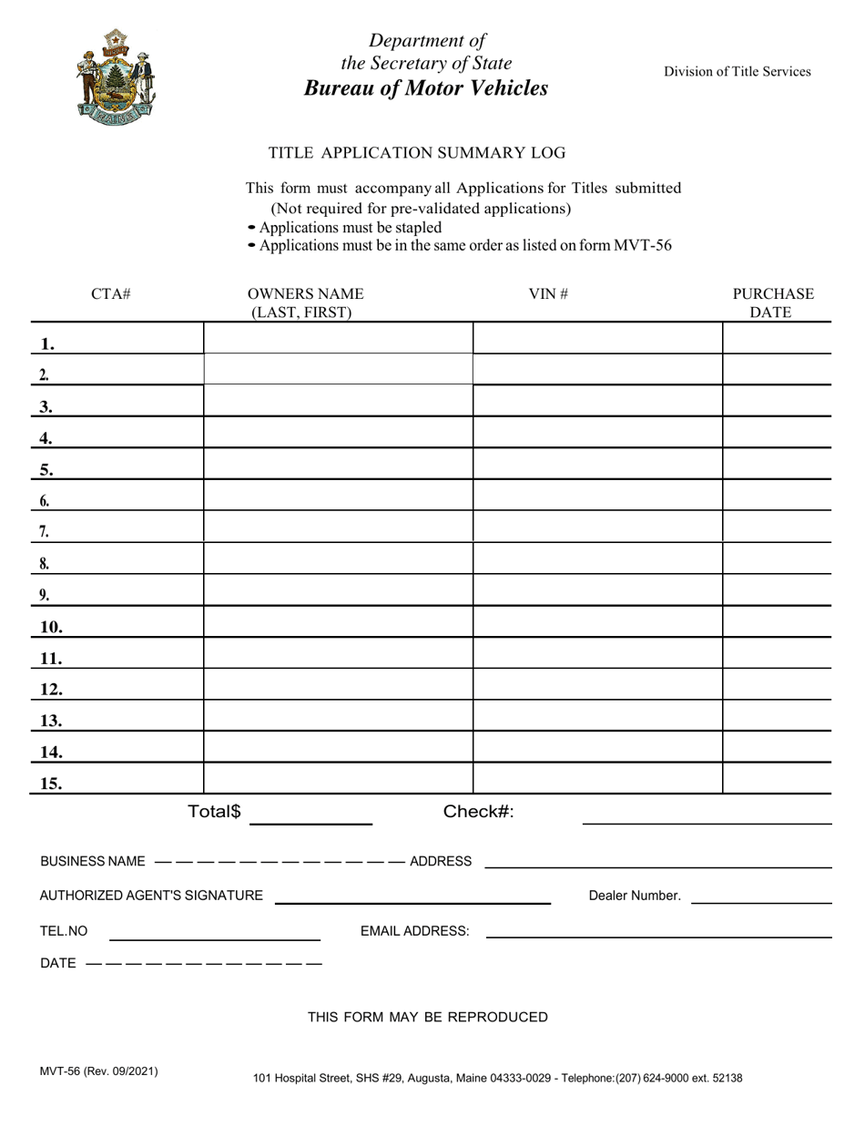 Form MVT-56 Download Fillable PDF or Fill Online Title Application ...