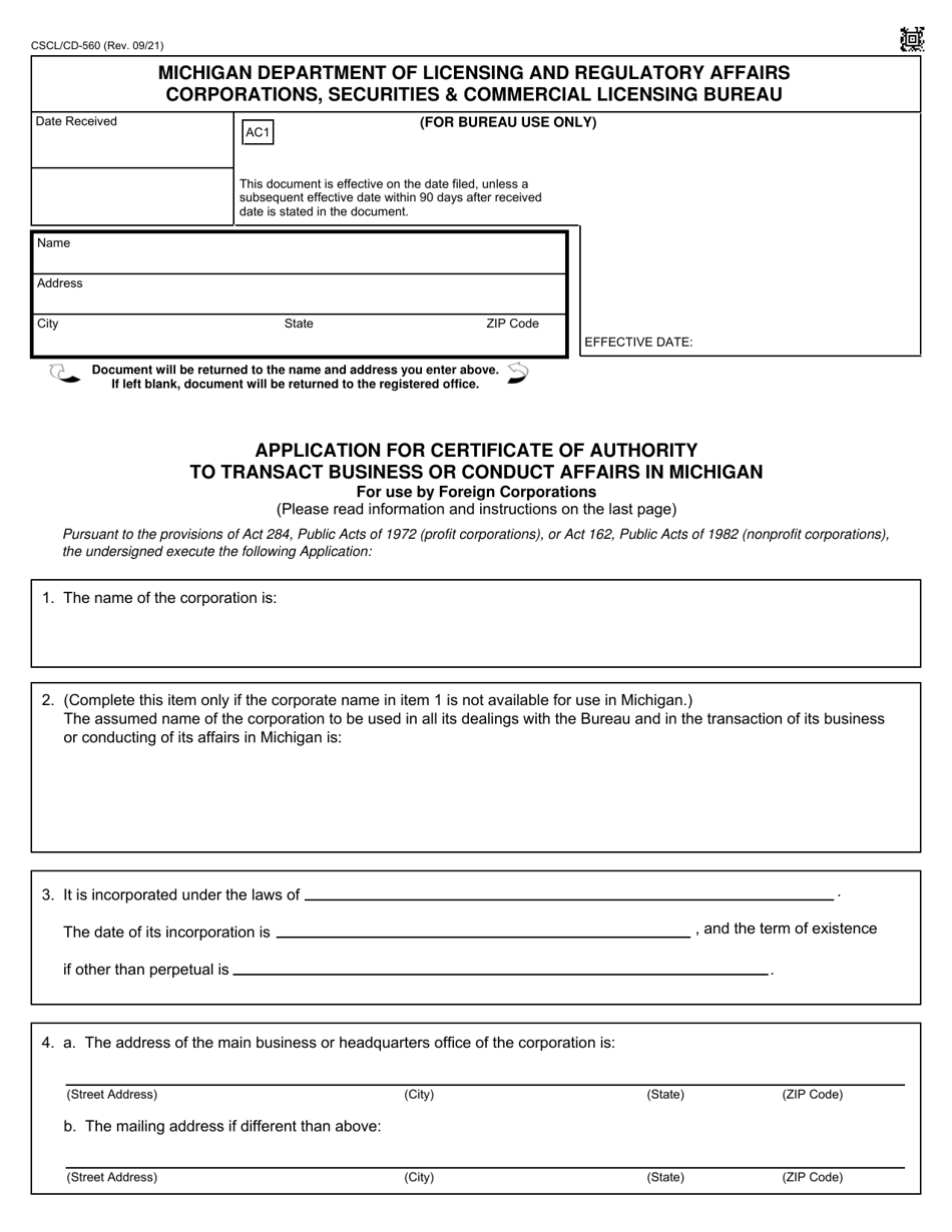 Form CSCL/CD-560 Download Fillable PDF or Fill Online Application for ...